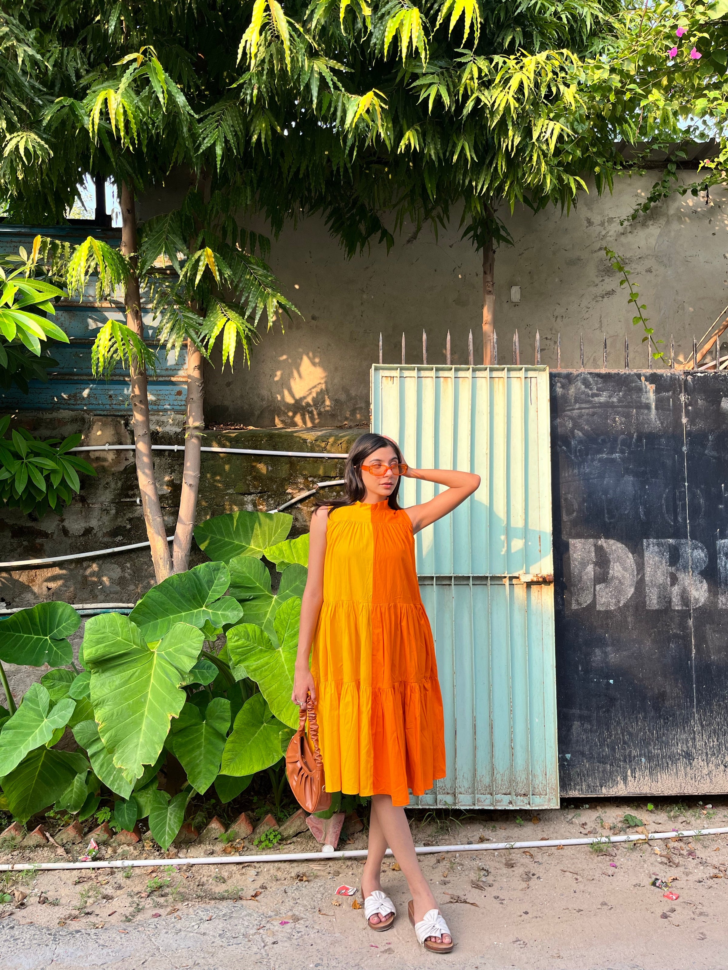 Experience Online yellow orange Half n Half Dress women India ...